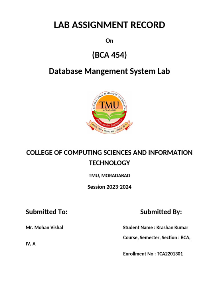 Dbms Lab Assignment-Bca - Docx Edited | PDF | Databases | Data Management