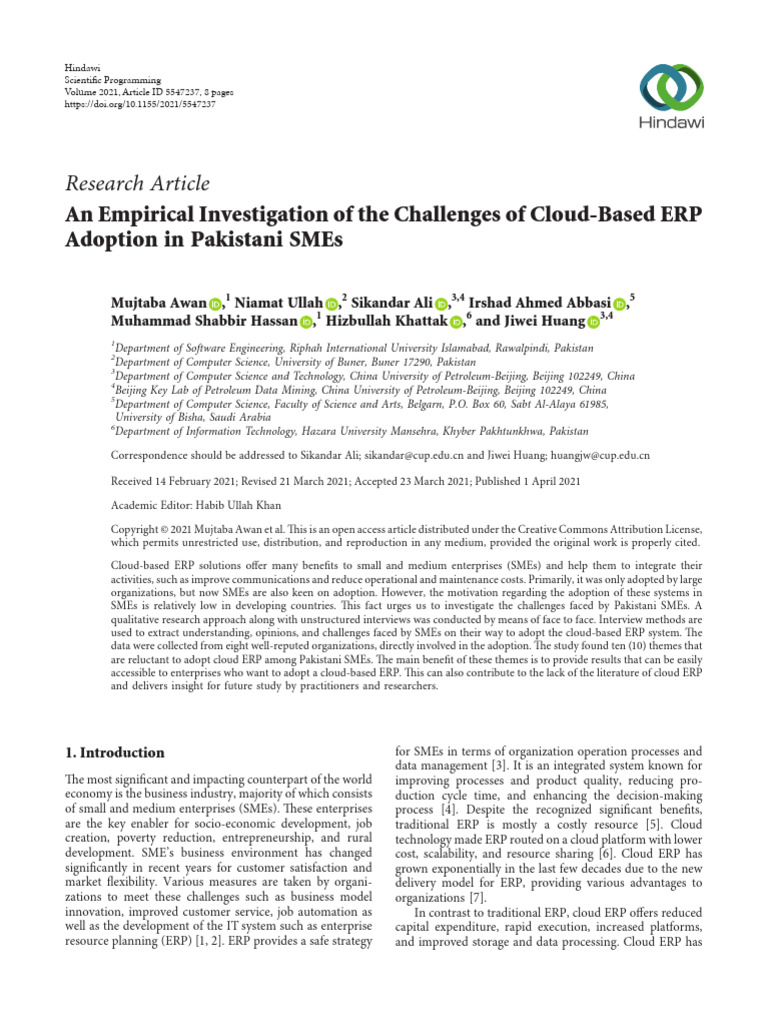 Scientific Programming - 2021 - Awan - An Empirical Investigation of The Challenges of Cloud ...