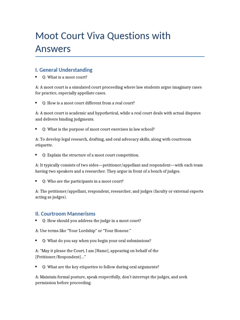 Moot Court Viva Questions and Answers | PDF | Judiciaries | Justice