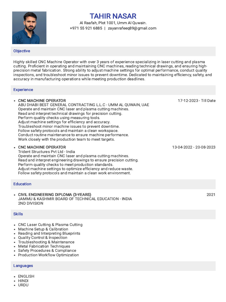 CNC Machine Operator Resume Summary | PDF