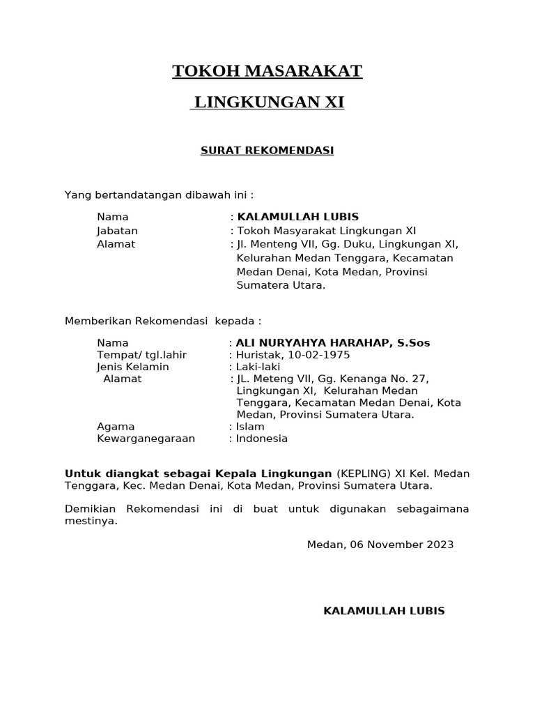 Surat Rekomendas Kalamullah | PDF