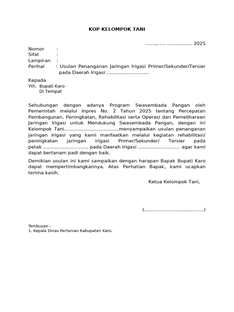 Surat Usulan Kegiatan Petani Gapoktan P3A | PDF