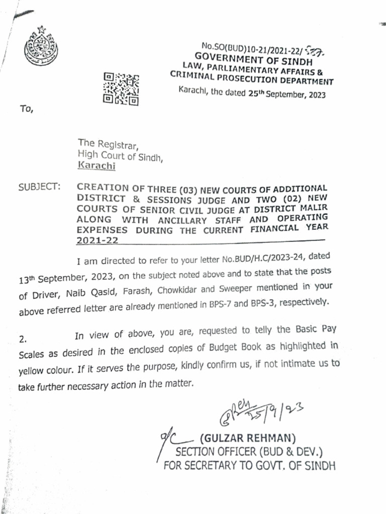 Appointment Upgrdae Karachi Malir Hogh Court Law Department | PDF