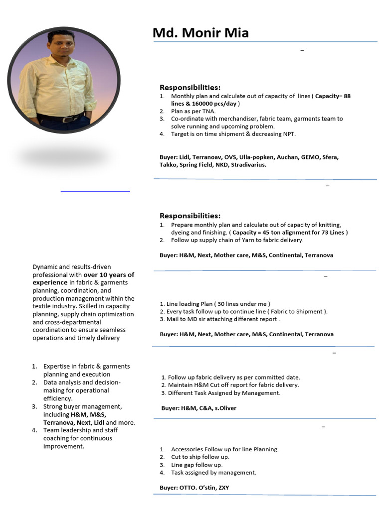 MD. Monir Mia-Updated CV PDF | PDF | Textiles