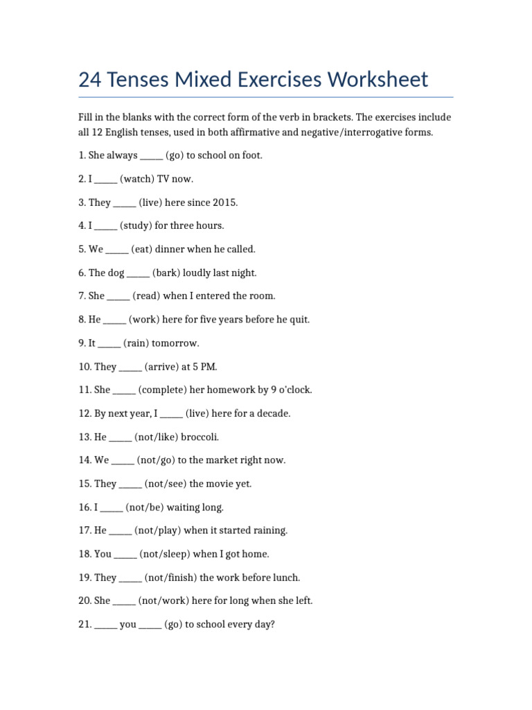 24 Tenses Mixed Exercises | PDF