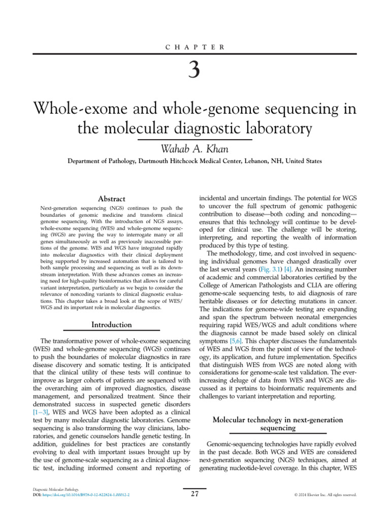 Chapter 3 Whole Exome and Whole Genome Sequencing i 2024 Diagnostic Molecu | PDF | Whole Genome ...