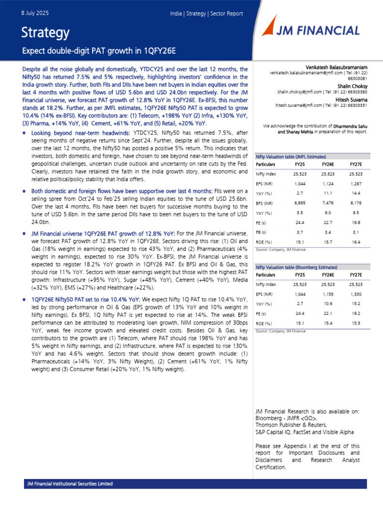 1QFY26E Nifty Growth Forecast Report | PDF | Financial Services