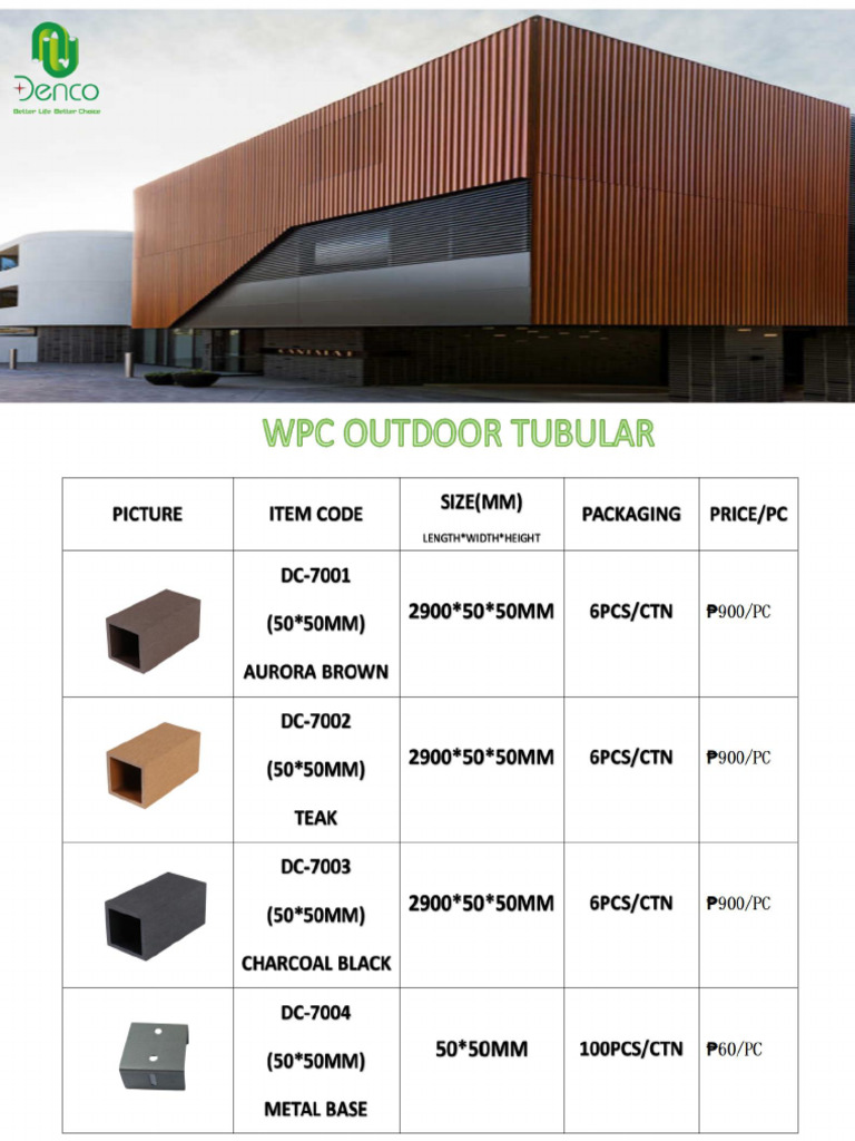 WPC Outdoor Tubular Price List | PDF