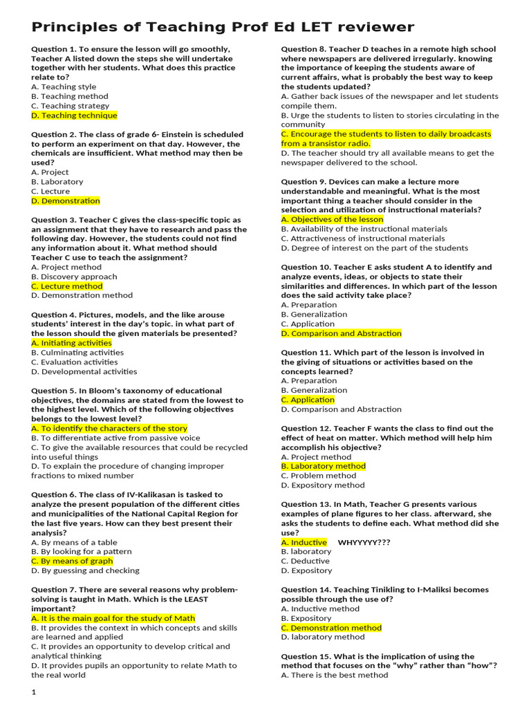 LET Reviewer: Teaching Principles and Methods | PDF | Learning | Teachers