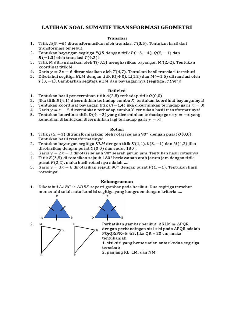Latihan Soal Transformasi Geometri | PDF