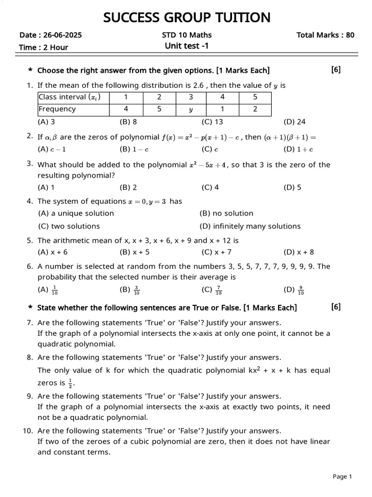 10th Maths | PDF | Polynomial | Zero Of A Function