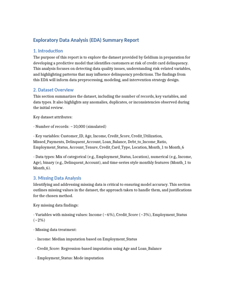 Geldium EDA Summary Report Template Filled | PDF | Data Analysis | Statistics