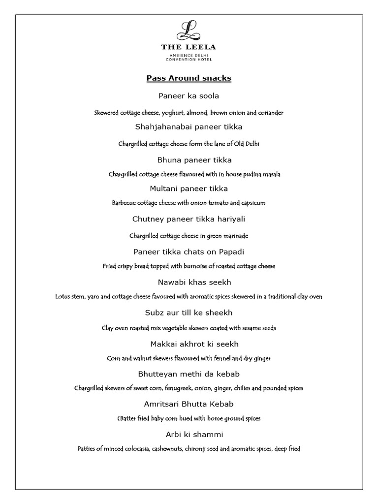 Leela Veg Menu Compendium 2022 (1) | PDF | Indian Cuisine | Salad