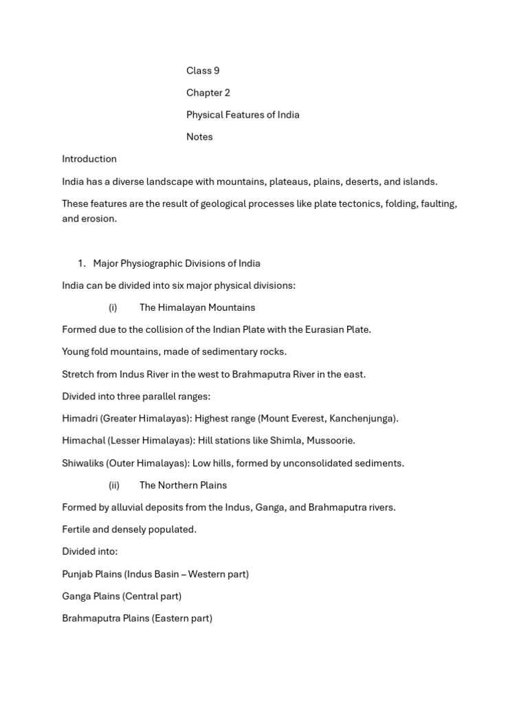 Major Physical Features of India | PDF | Himalayas | Earth Sciences