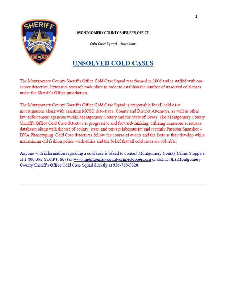 Unsolved Homicides in Montgomery County | PDF | Detective | Cold Case