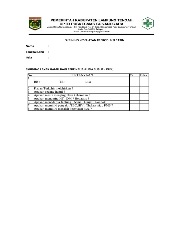 Formulir Skrining Catin | PDF