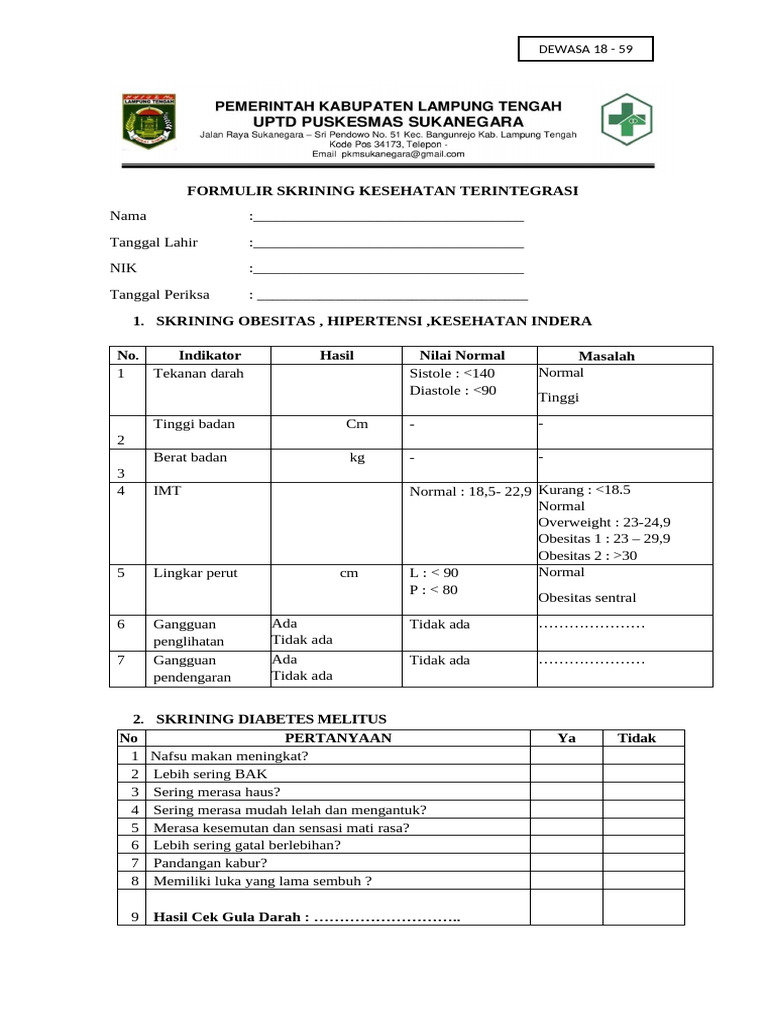 Formulir Skrining Fix Dewasa | PDF
