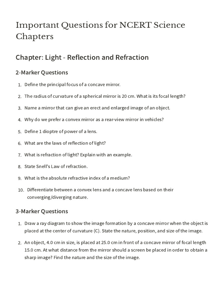 NCERT Science Light & Life Processes Questions | PDF | Chemical ...