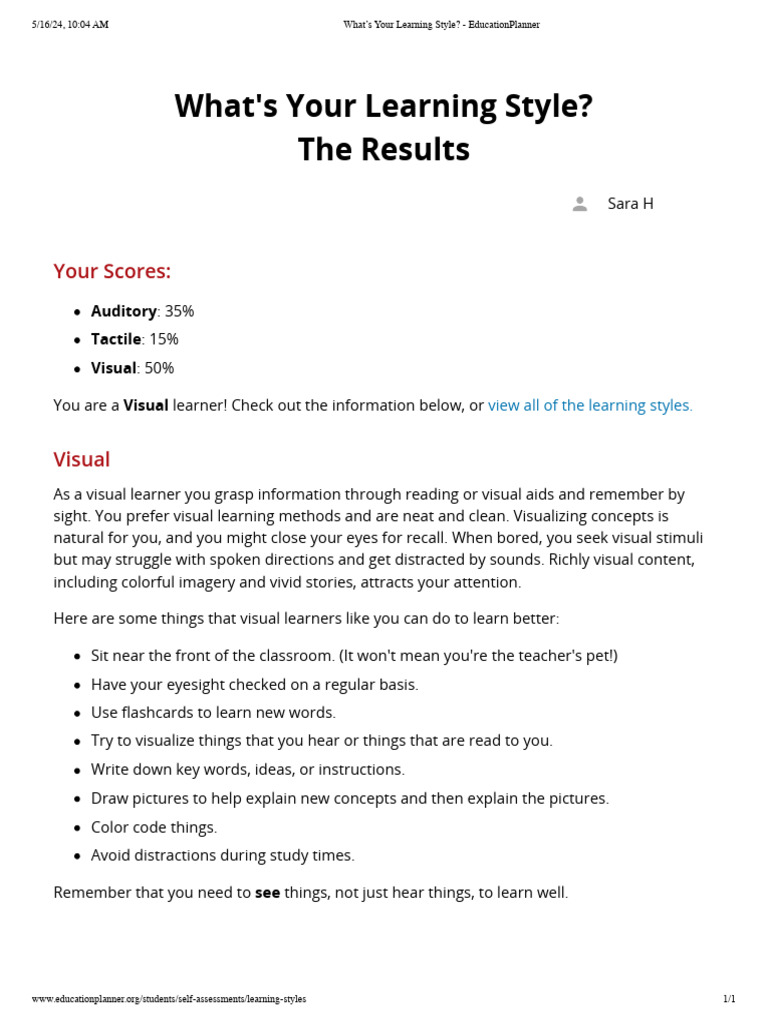 What's Your Learning Style - EducationPlanner | PDF