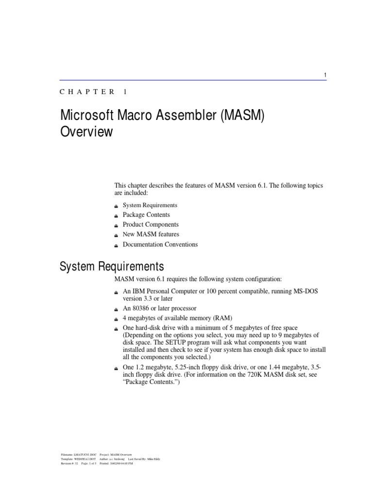 Microsoft Macro Assembler (MASM) : System Requirements | PDF | Filename | Command Line Interface