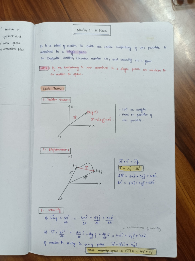 Motion in a Plane: Class 11 Notes | PDF