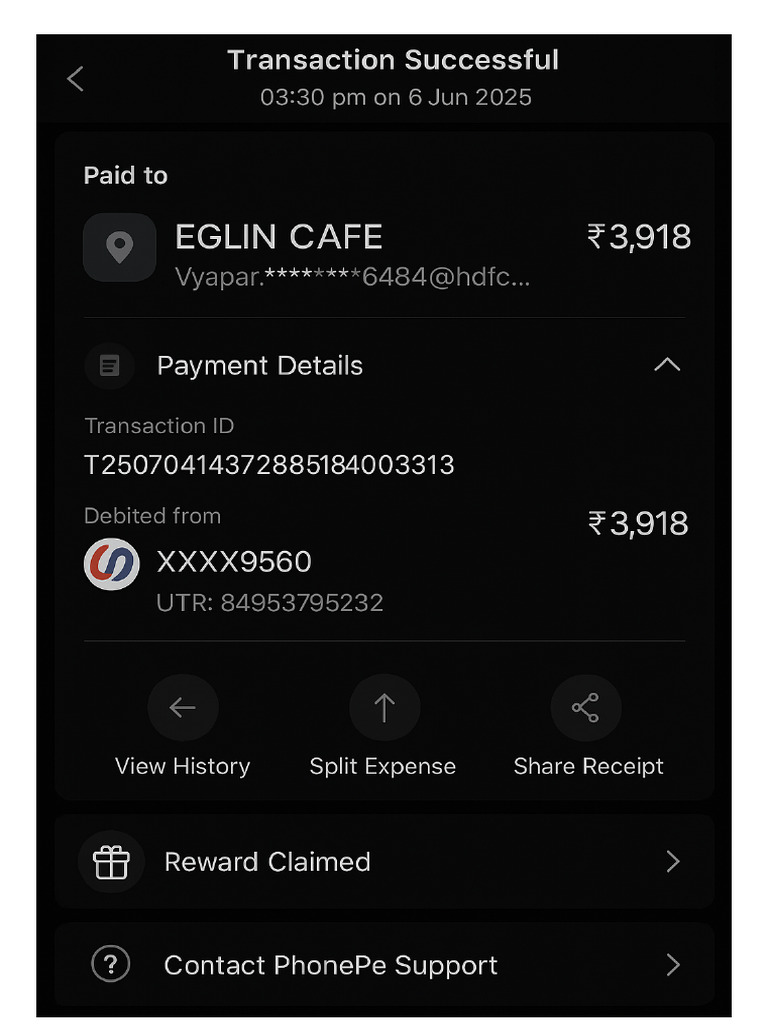 PDF - PhonePe Receipt Eglin Cafe | PDF