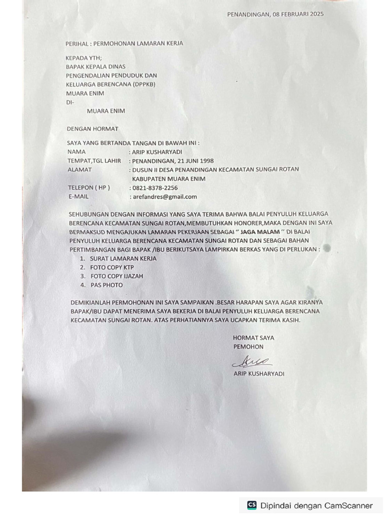 Lamaran Arip Kusharyadi | PDF