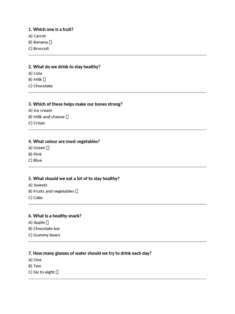 Healthy Eating Quiz for Kids | PDF