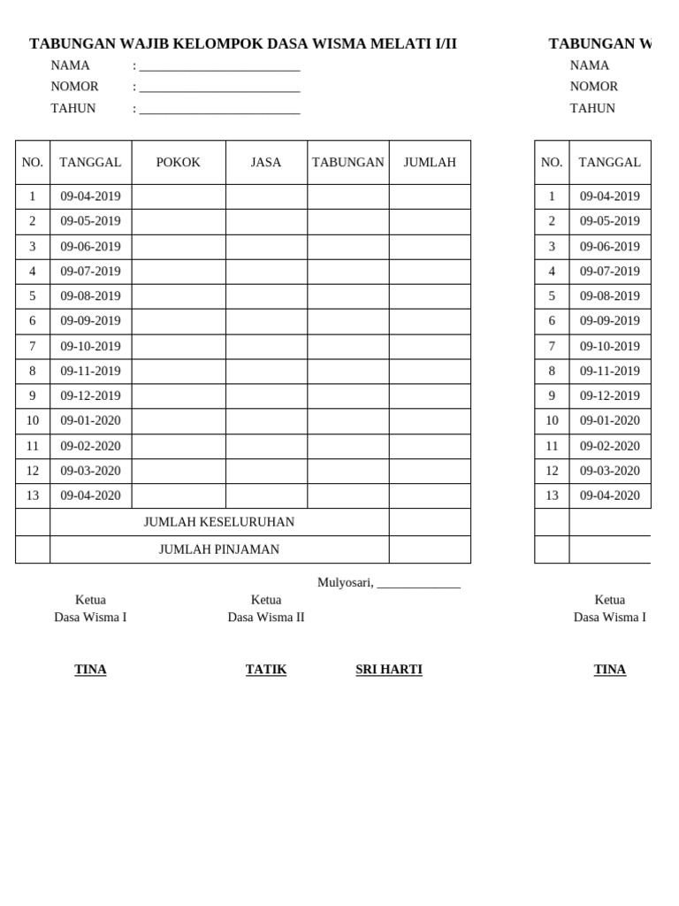 Tabungan Wajib Dasa Wisma Melati | PDF