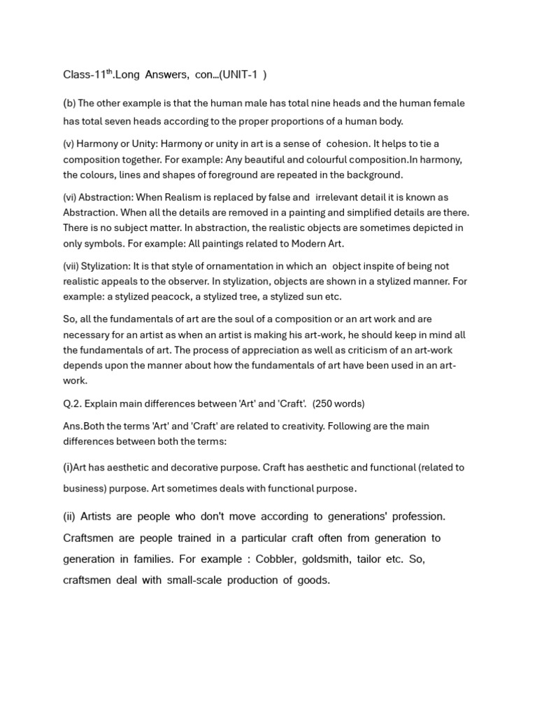 Class-11th - Unit-1. Long Answer Complete. | PDF | The Arts | Liberal ...