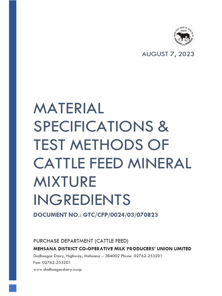 Cattle Feed Mineral Mixture Specs | PDF | Magnesium | Manganese