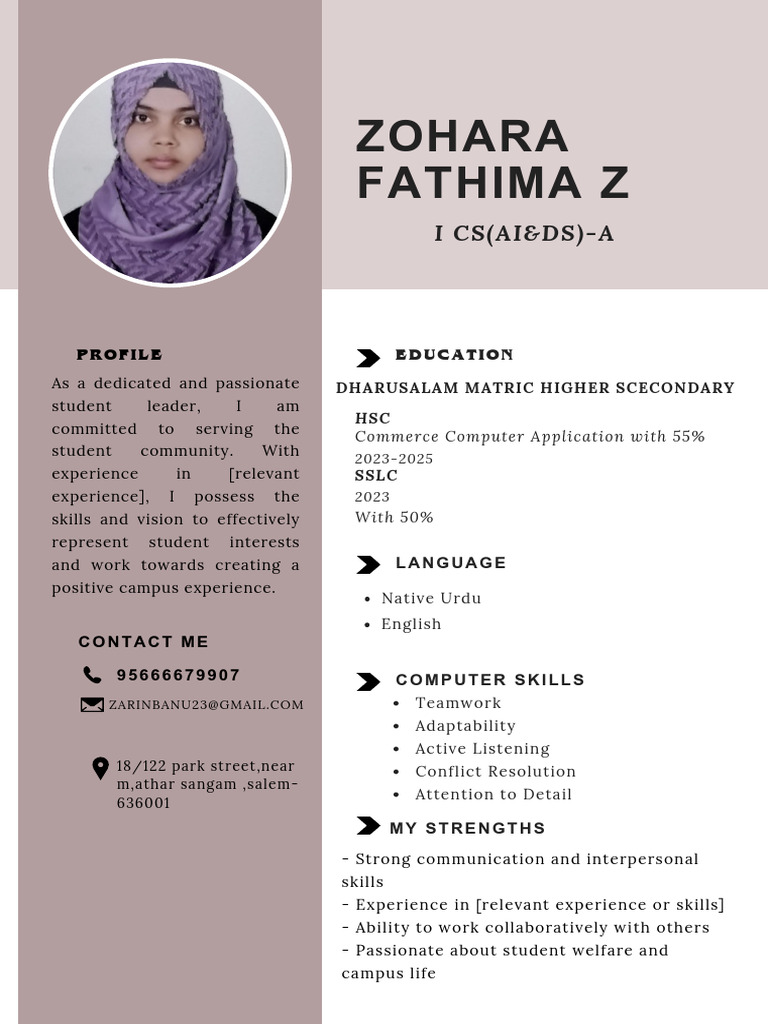 Zohara Fathima Z: I Cs (Ai&Ds) - A | PDF