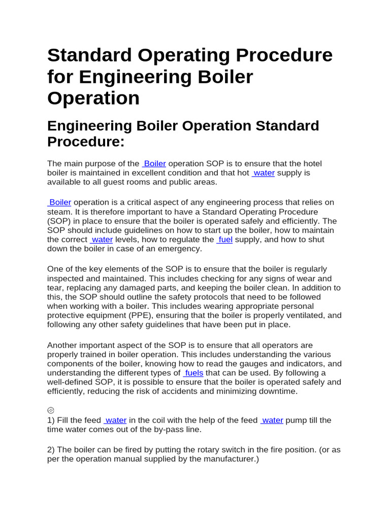 Boiler Operation SOP Guidelines | PDF | Boiler | Valve