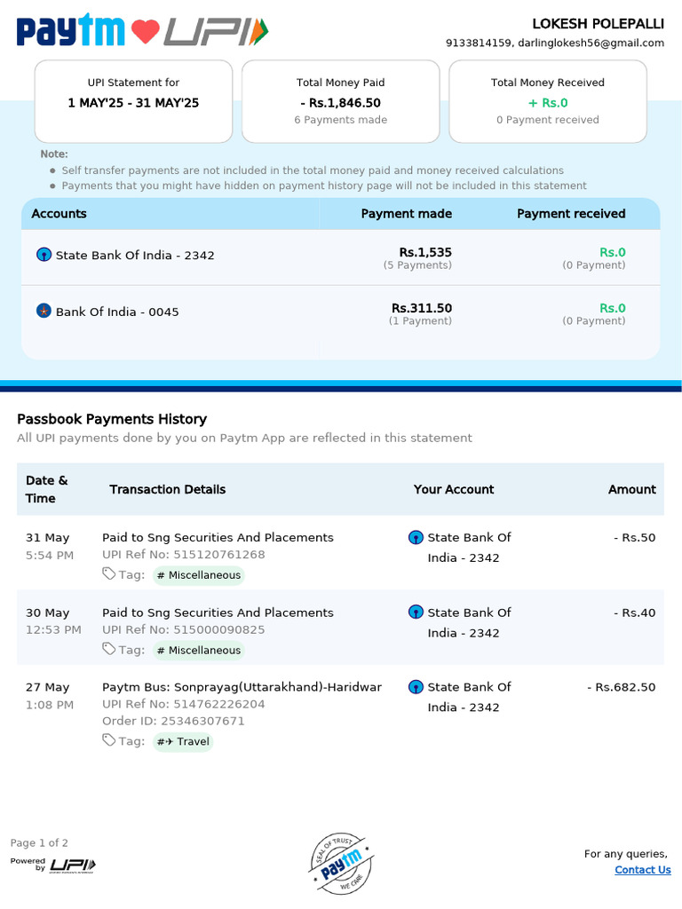 Paytm UPI Statement May 2025 | PDF | Payments | E Commerce