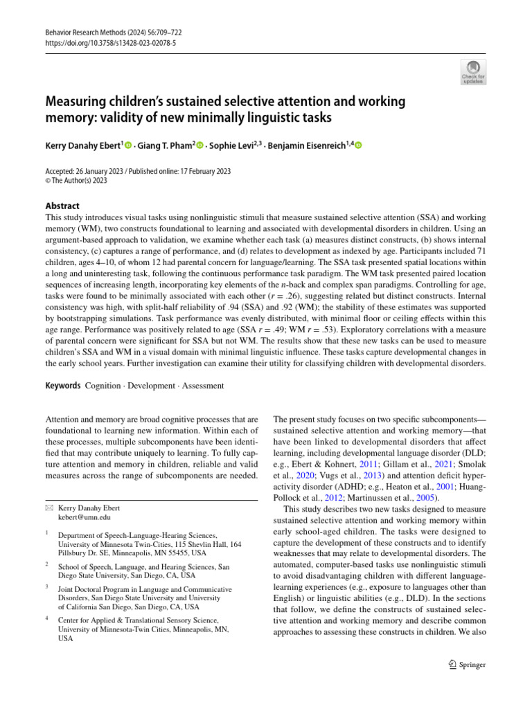 Measuring Children's Sustained Selective Attention and Working Memory | PDF | Working Memory ...