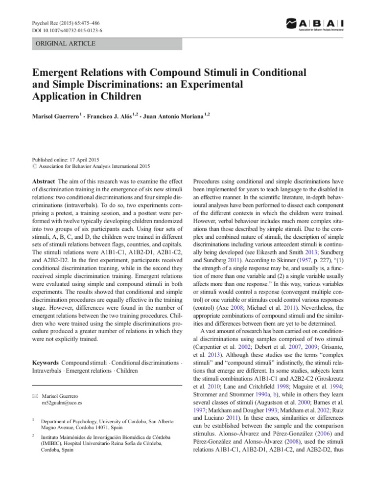 Alós - Emergent Relations With Compound Stimuli in Conditional and ...