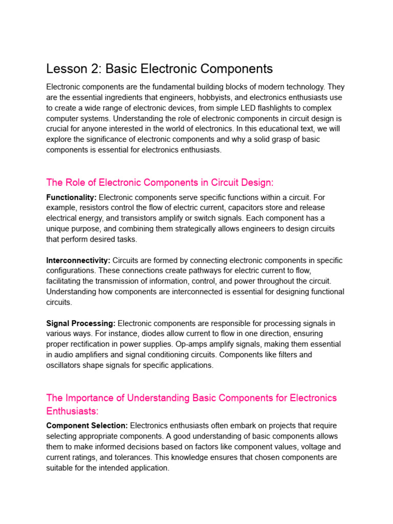 Lesson 2 Basic Electronic Components | PDF | Bipolar Junction Transistor | Inductor