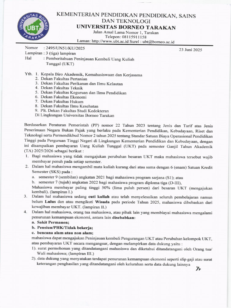 2495 Pemberitahuan Peninjauan Kembali UKT | PDF