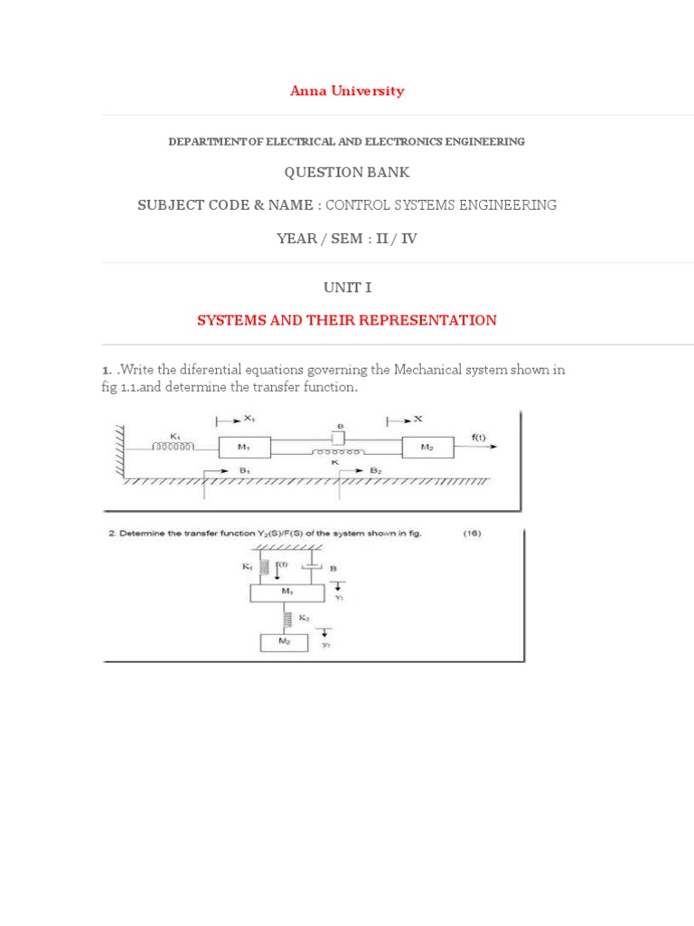 Control Systems Engineering Question Bank | PDF | Computers