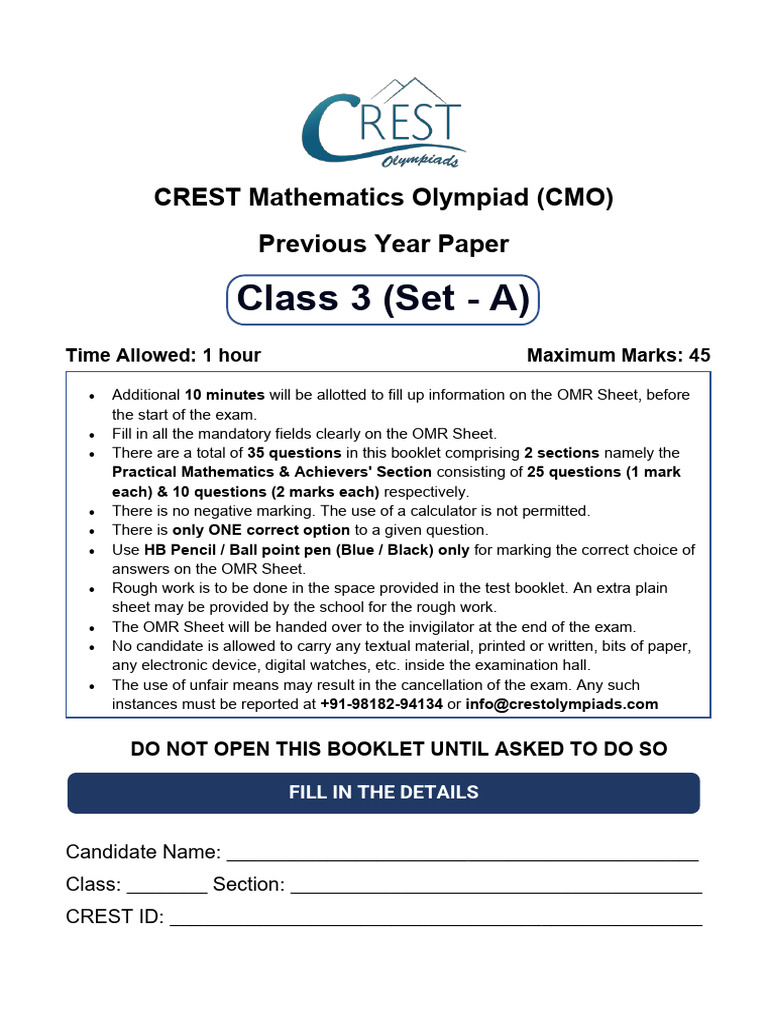 Cmo Previous Year For Class 3 Pdf