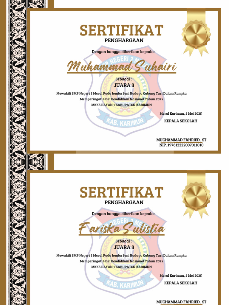 Putih Coklat Modern Penghargaan Mewah Bingkai Batik Sertifikat .PDF | PDF