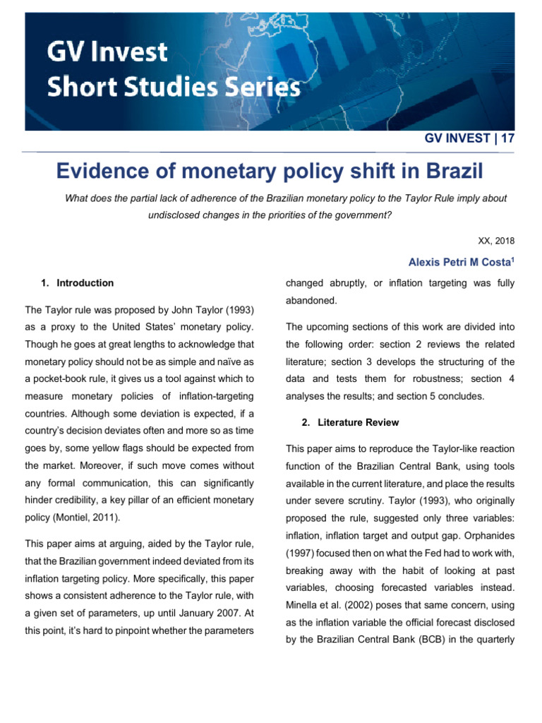 Evidence of Monetary Policy Shift in Brazil | PDF | Taylor Rule ...