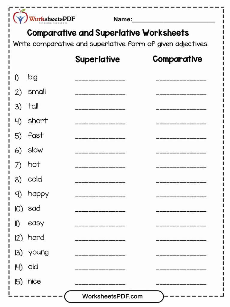 Comparative and Superlative Worksheets 20241031215705 Strong ...