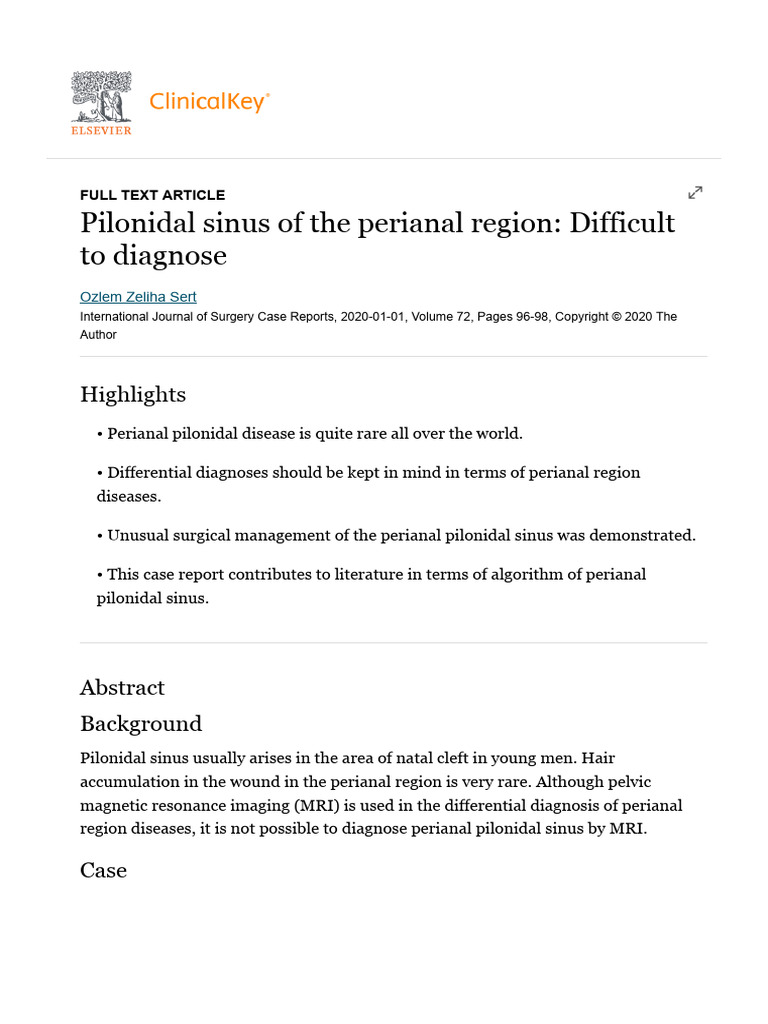Pilonidal Sinus of The Perianal Region - Difficult To Diagnose ...