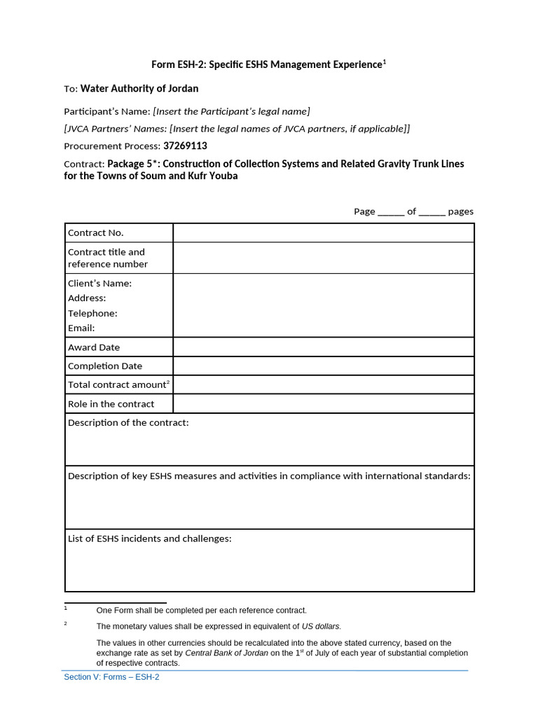 ESH-2: ESHS Management Experience Form | PDF