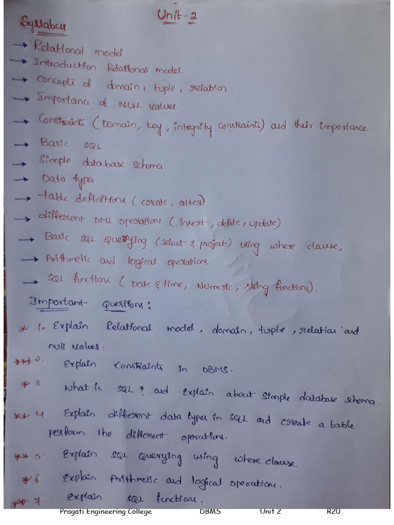 Dbms Unit-2 (Relational Model) ............... | PDF