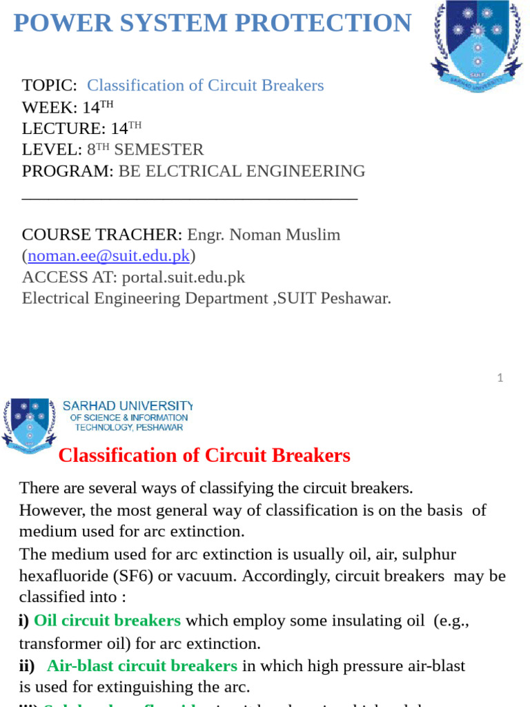 Lecture#14 - (Classification of Circuit Breaker) | PDF | Electric Arc ...