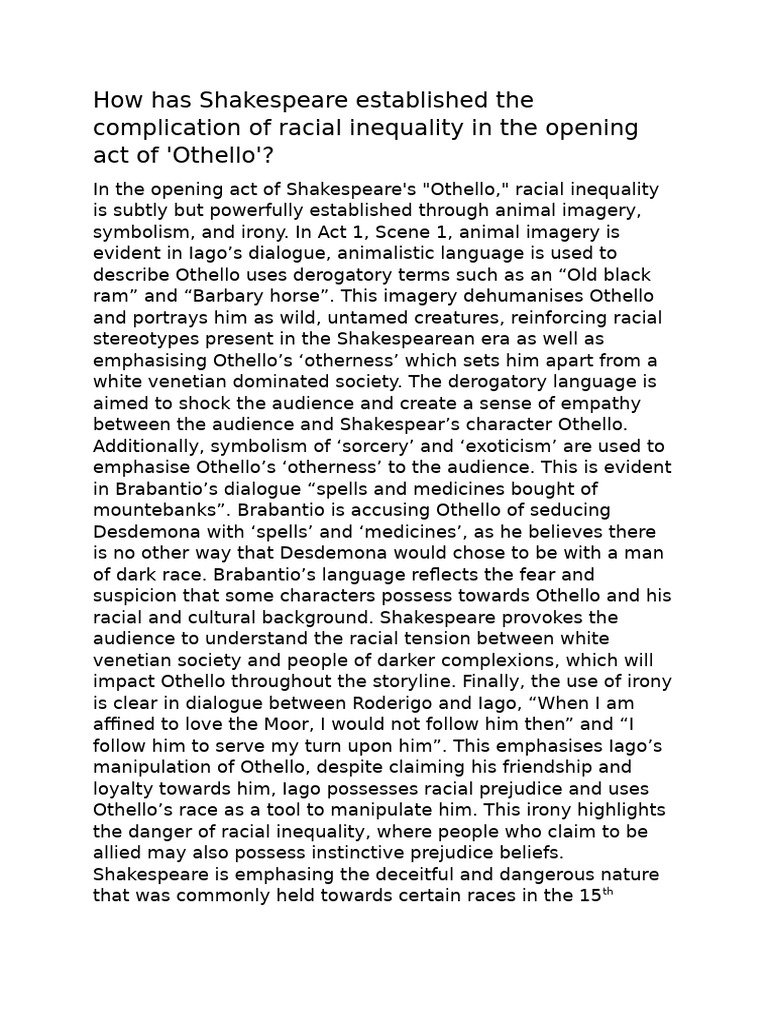 'Othello' Act 1 Analytical Paragraph | PDF