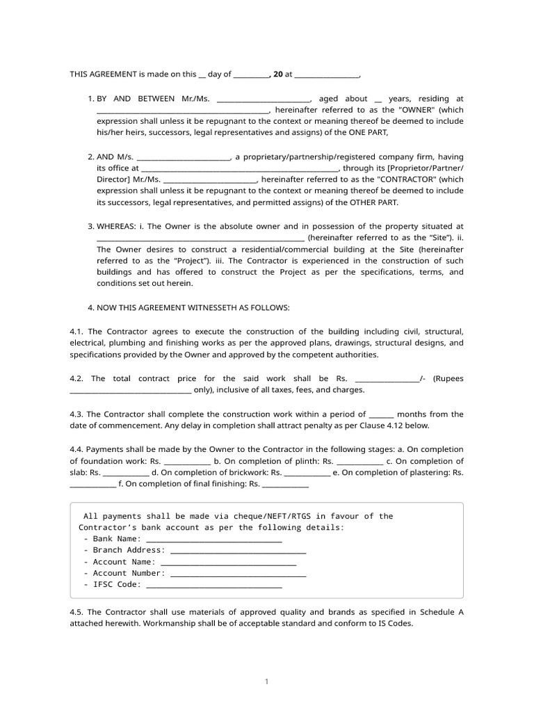 Building Construction Contract Agreement | PDF | Arbitration | Business