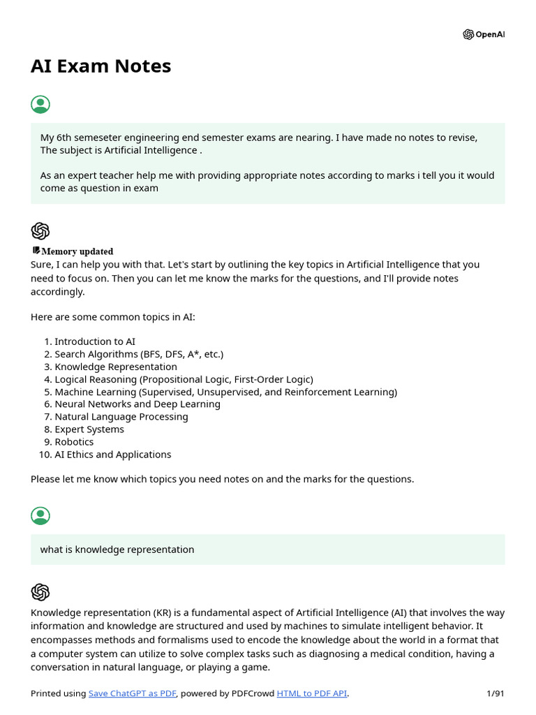 AI Exam Notes: Knowledge Representation | PDF | Knowledge ...
